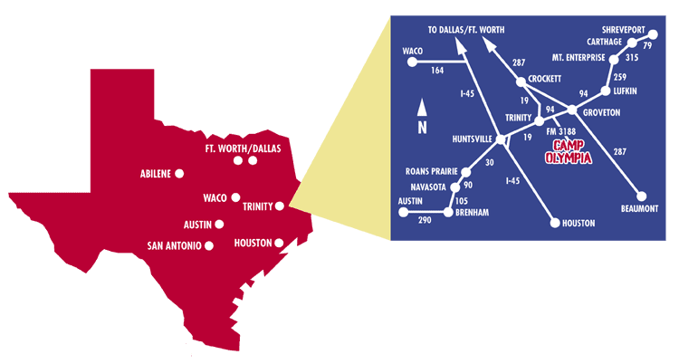 Location & Directions - Trinity, Texas - Camp Olympia